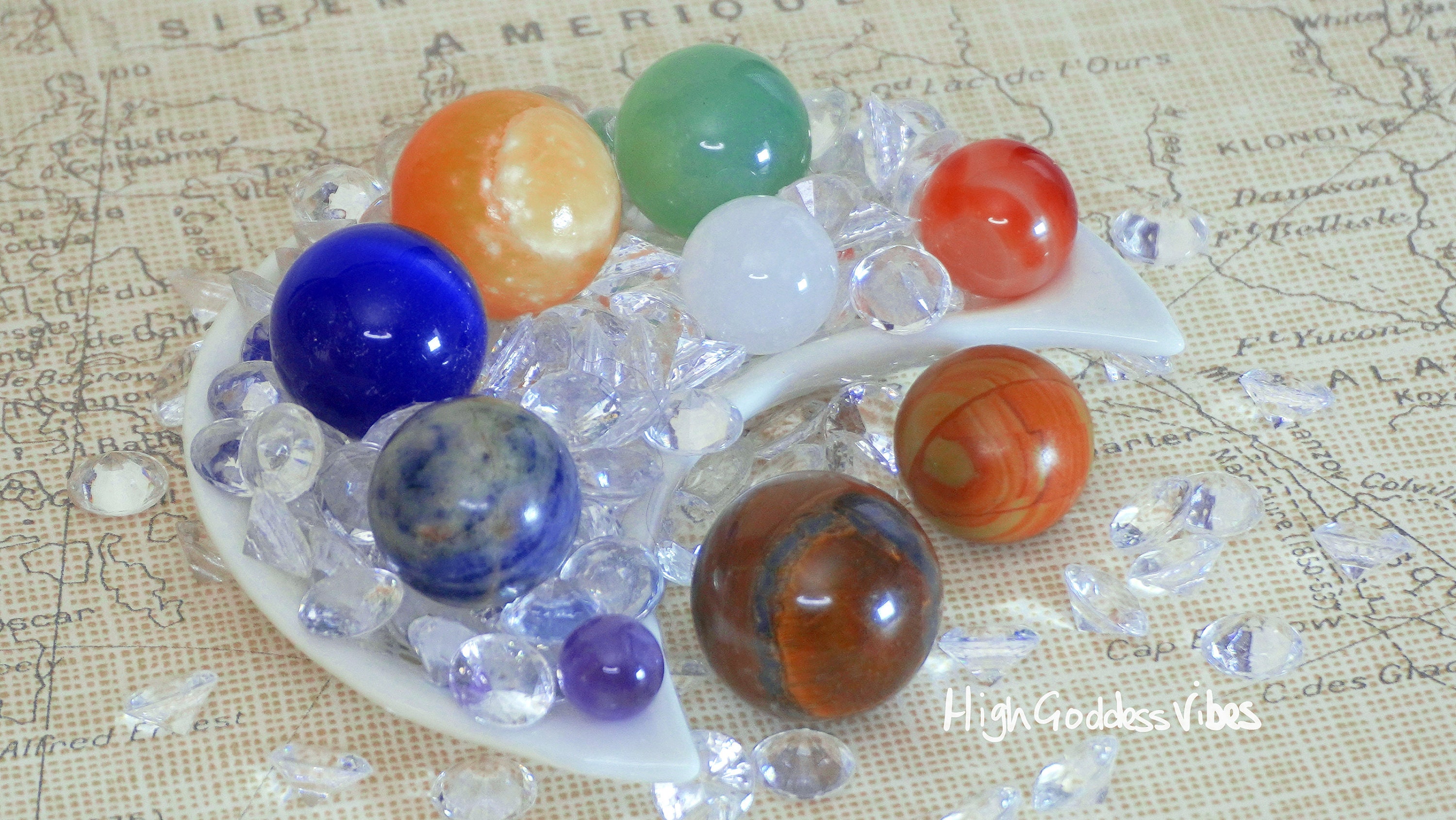 Crystal Solar System Spheres, Set of 9 Gemstone Planets Nine Boxed ...