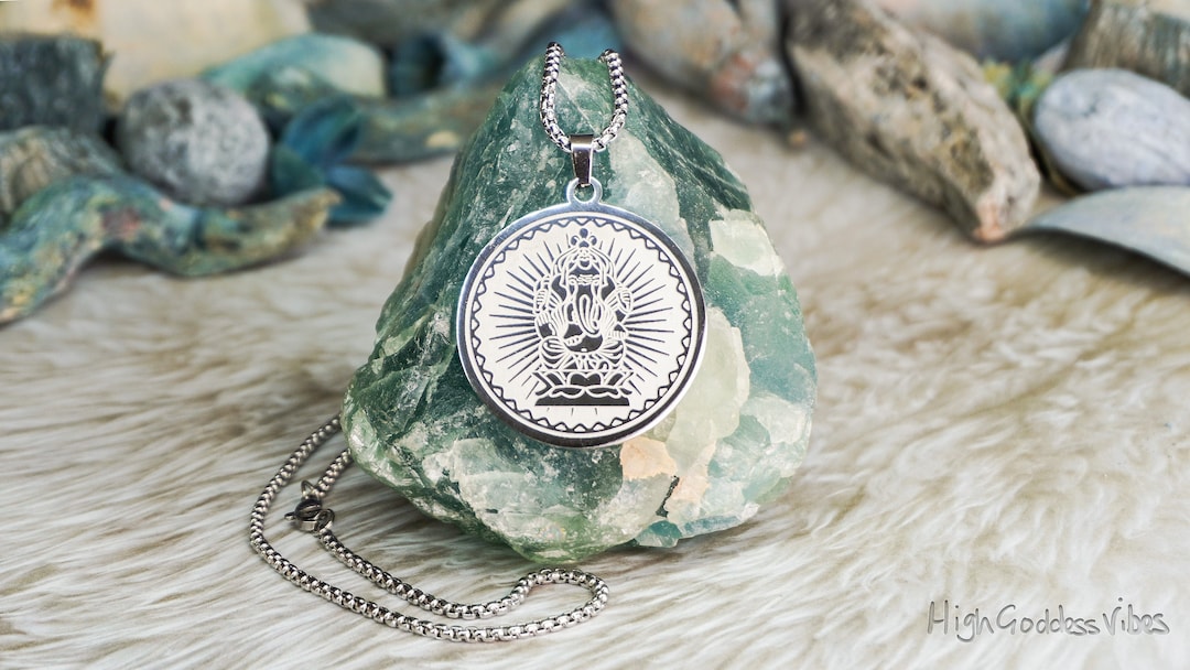 Engraved Ganesha Pendant & Chain - Silver or Gold, Stainless Steel ...