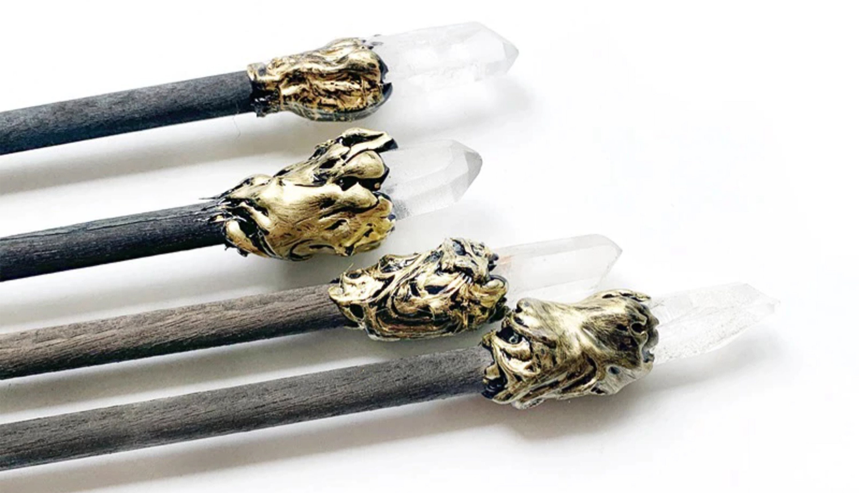 Double Ended Crystal Wooden Wand - Natural Amethyst Tiger Eye Quartz ...