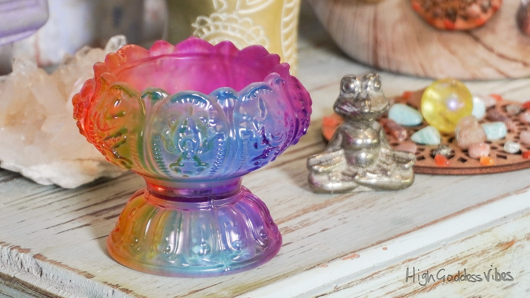 Rainbow Lotus Tealight Holder With Tibetan Auspicious Symbols - Tea ...
