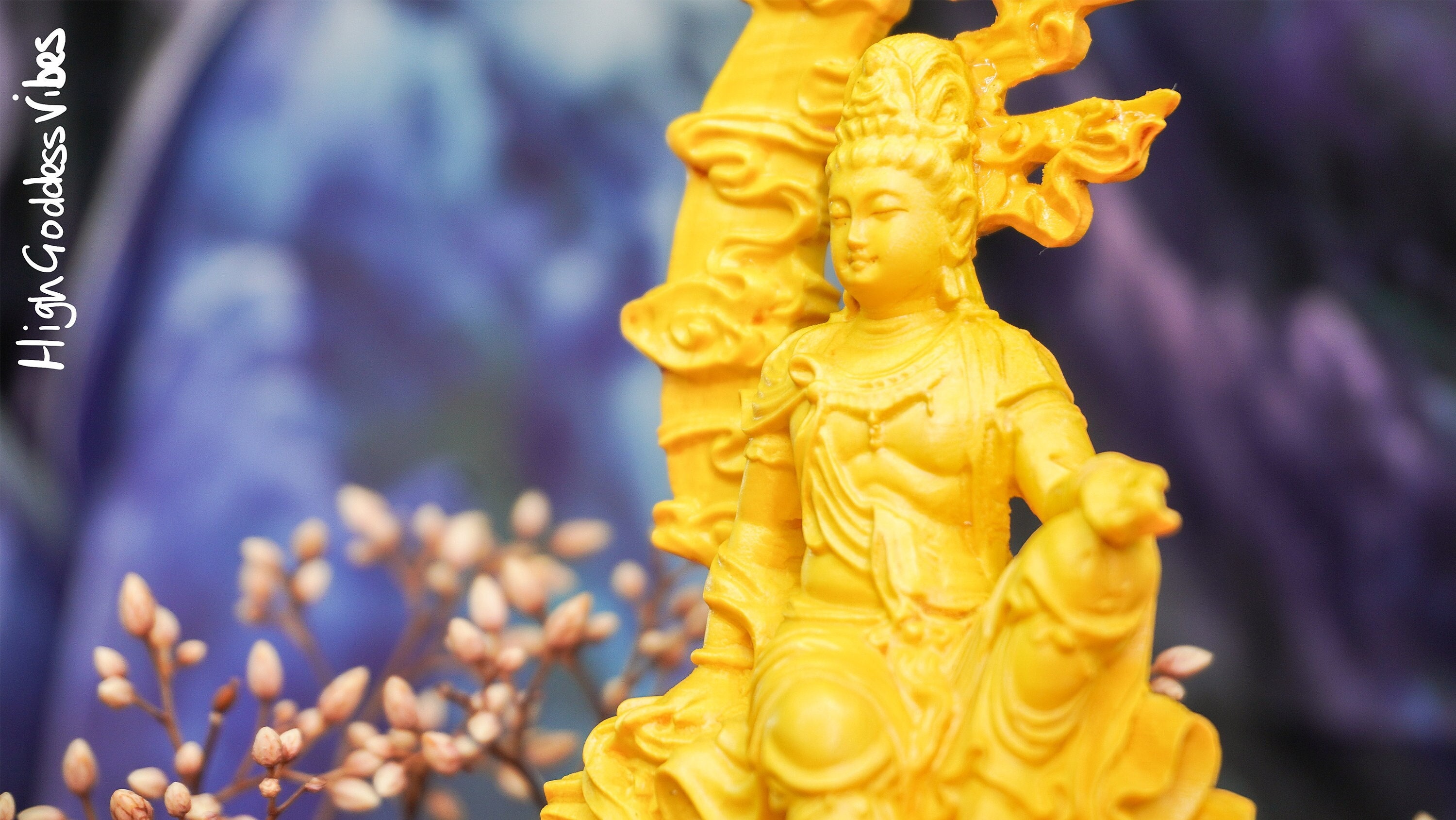 Quan Yin on Moon Wooden Statue Chinese Goddess of Mercy Kindness ...