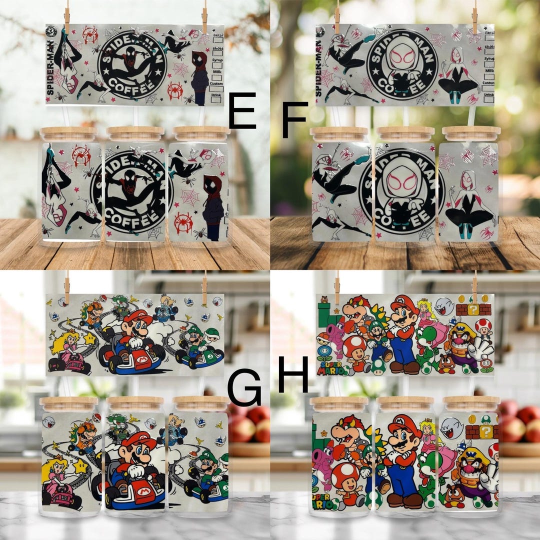 UVDTF Wrap Cups/ 16oz Cup Wrap/ Spider-man Wraps/super Mario Wraps ...