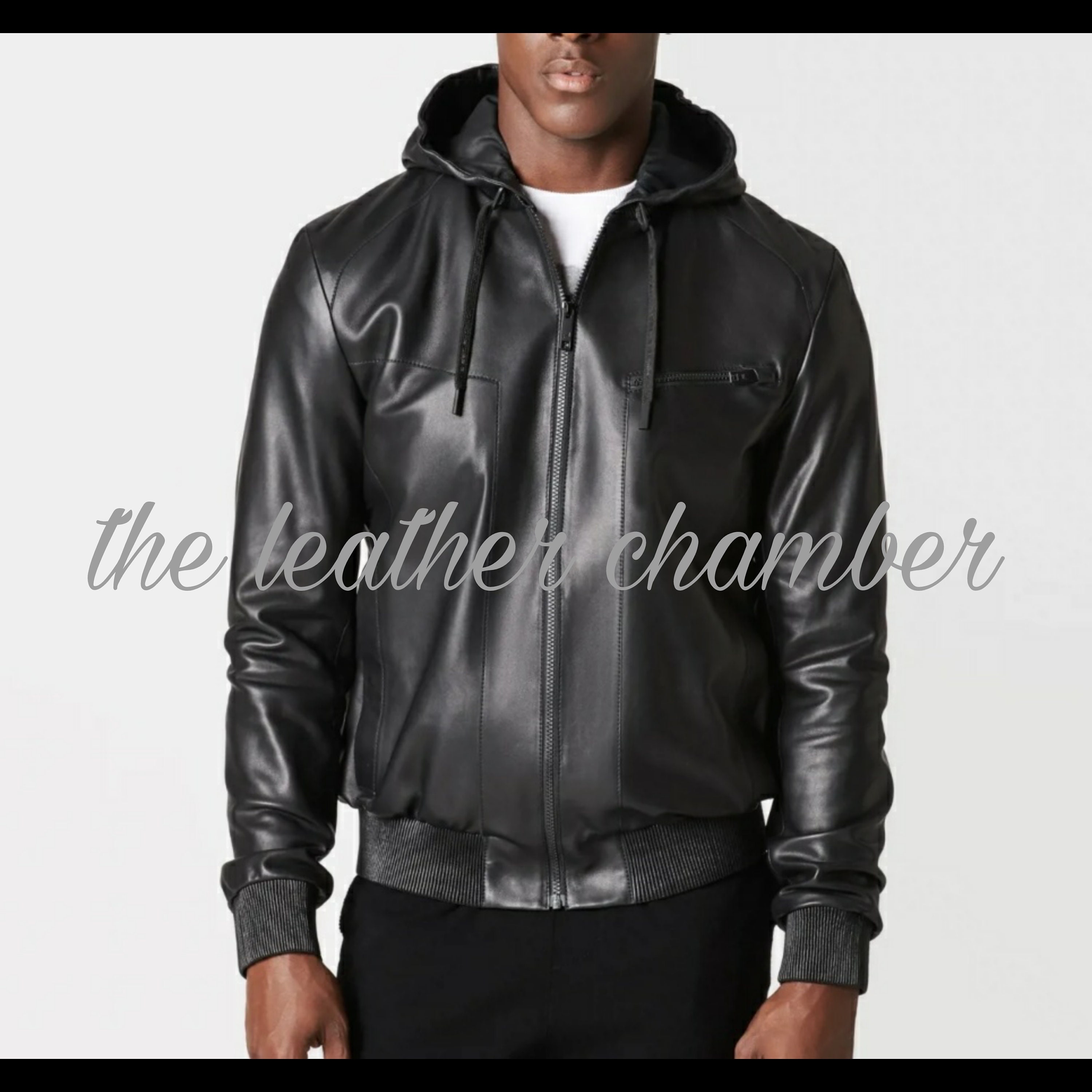 Real Handmade Hooded Leather Bomber Jacket Leather Hoodie for Men and ...