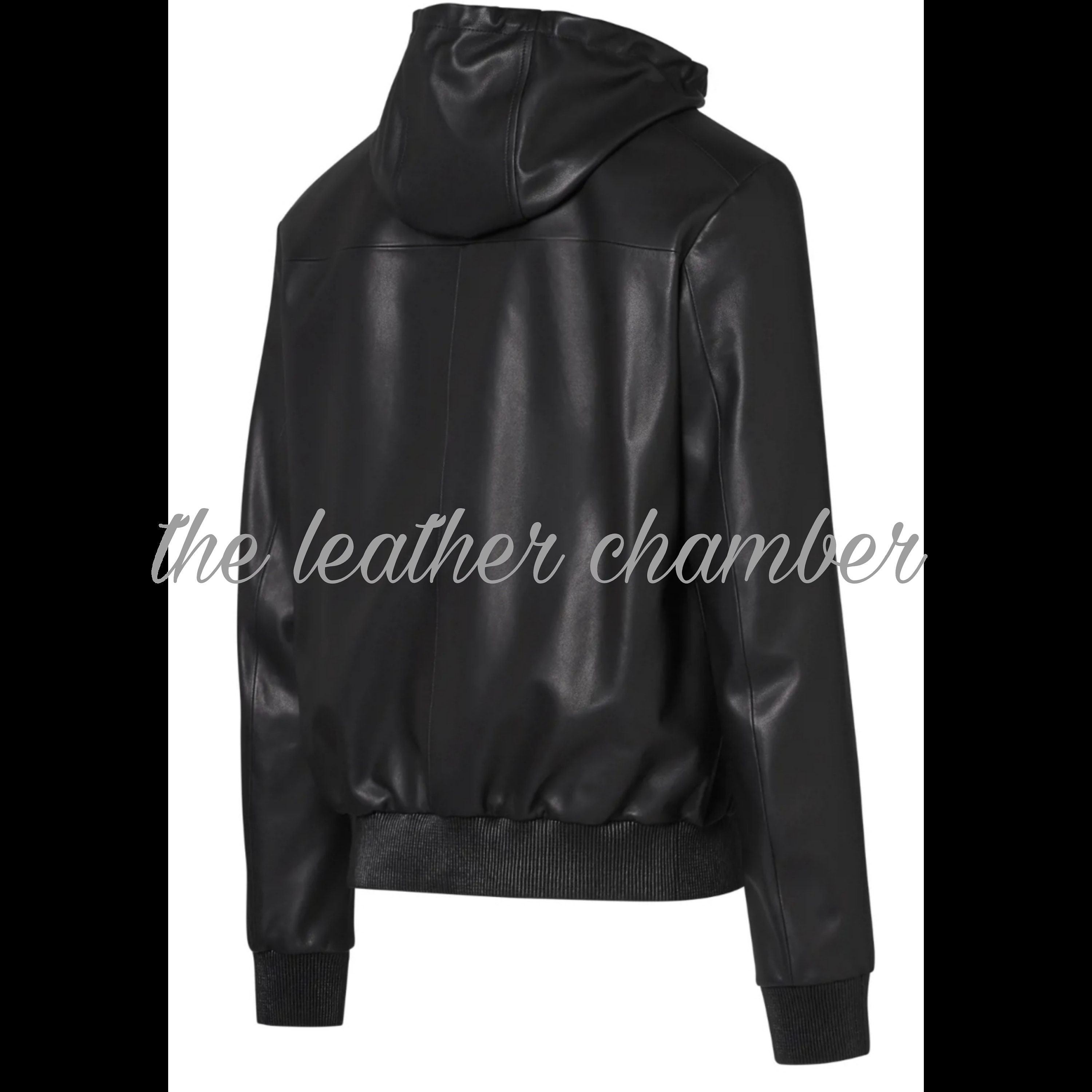 Real Handmade Hooded Leather Bomber Jacket Leather Hoodie for Men and ...