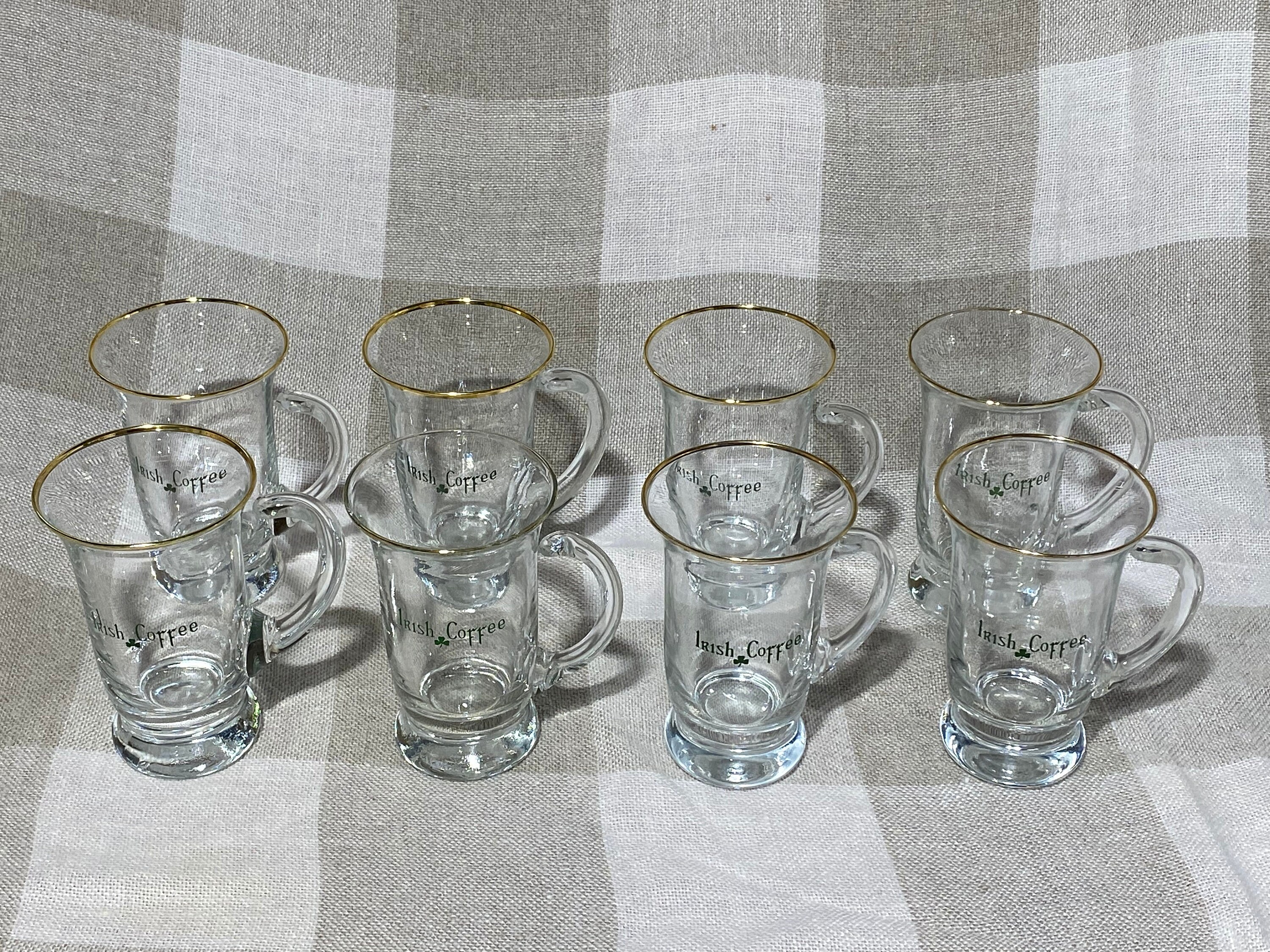 Set of 8 Glass Footed Irish Coffee Mugs / Shamrock Coffee Mugs / Clover ...