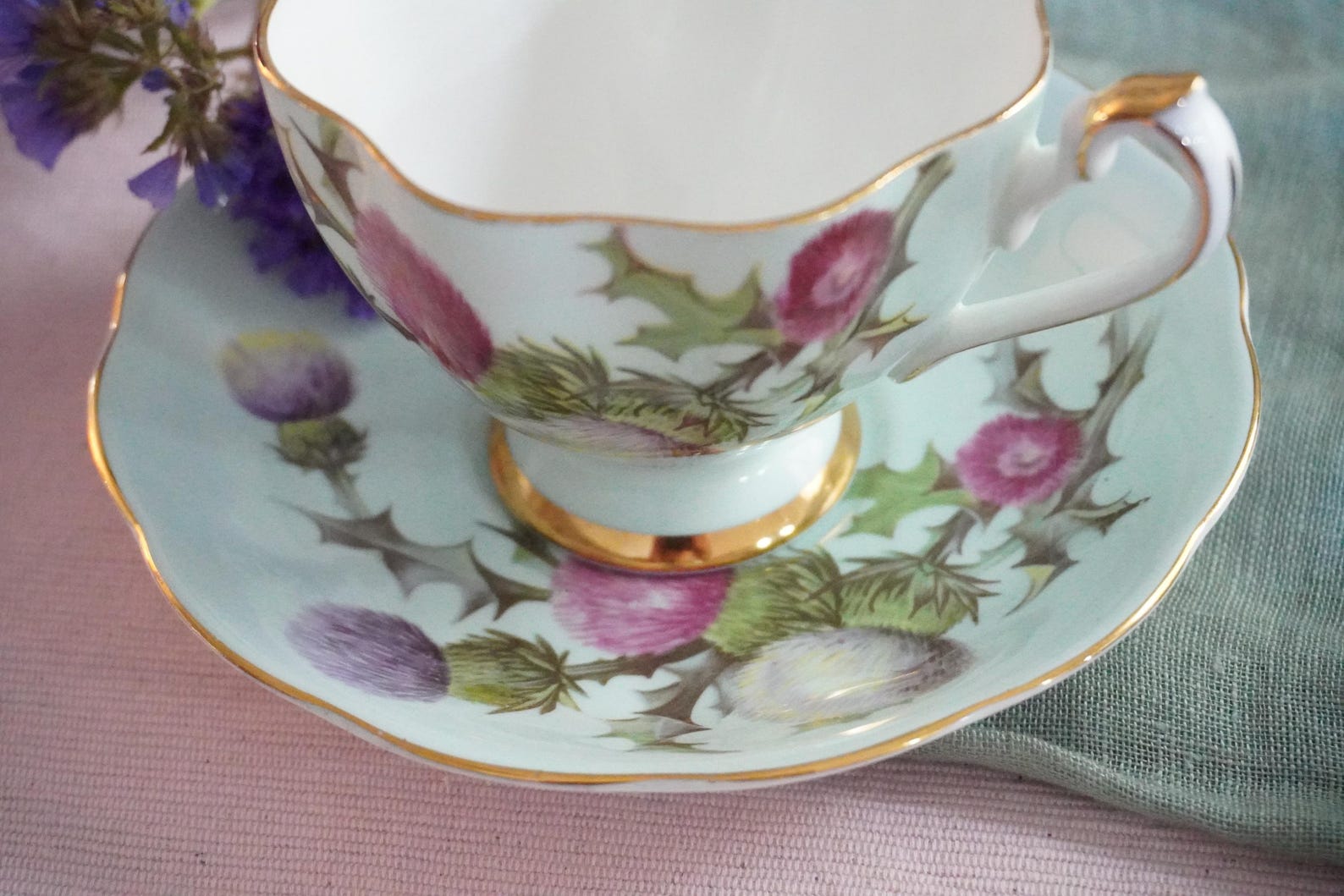 Queen Anne England Dundee Thistle Teacup Bone China - Etsy