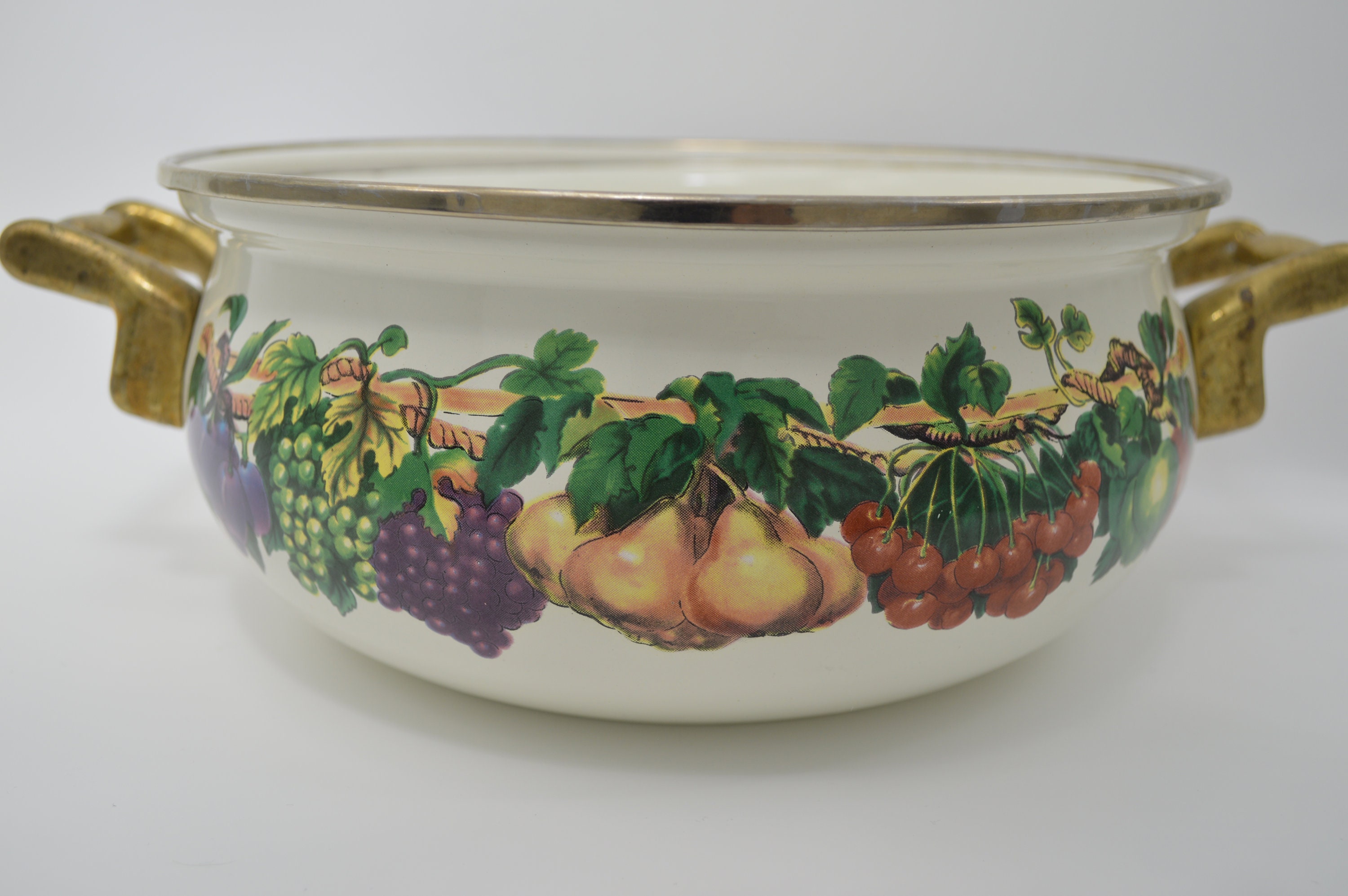Cornucopia Vitroceramic Enameled Dutch Oven / Covered Pot Brass Handles ...