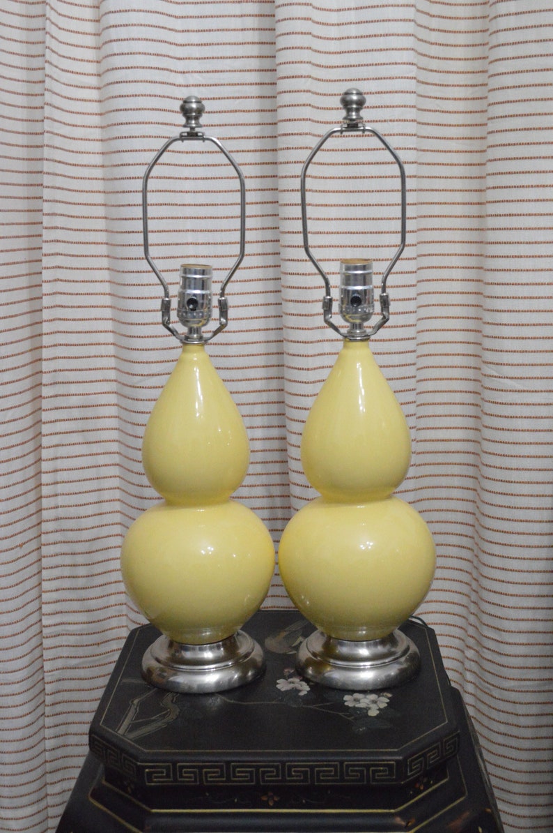 Pair of Robert Abbey Ceramic Double Gourd Lamps, Butter Color / Pair of ...