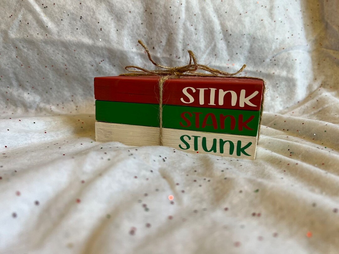 Stink Stank Stunk - Christmas Mini Wood Book Stack - Red White and ...