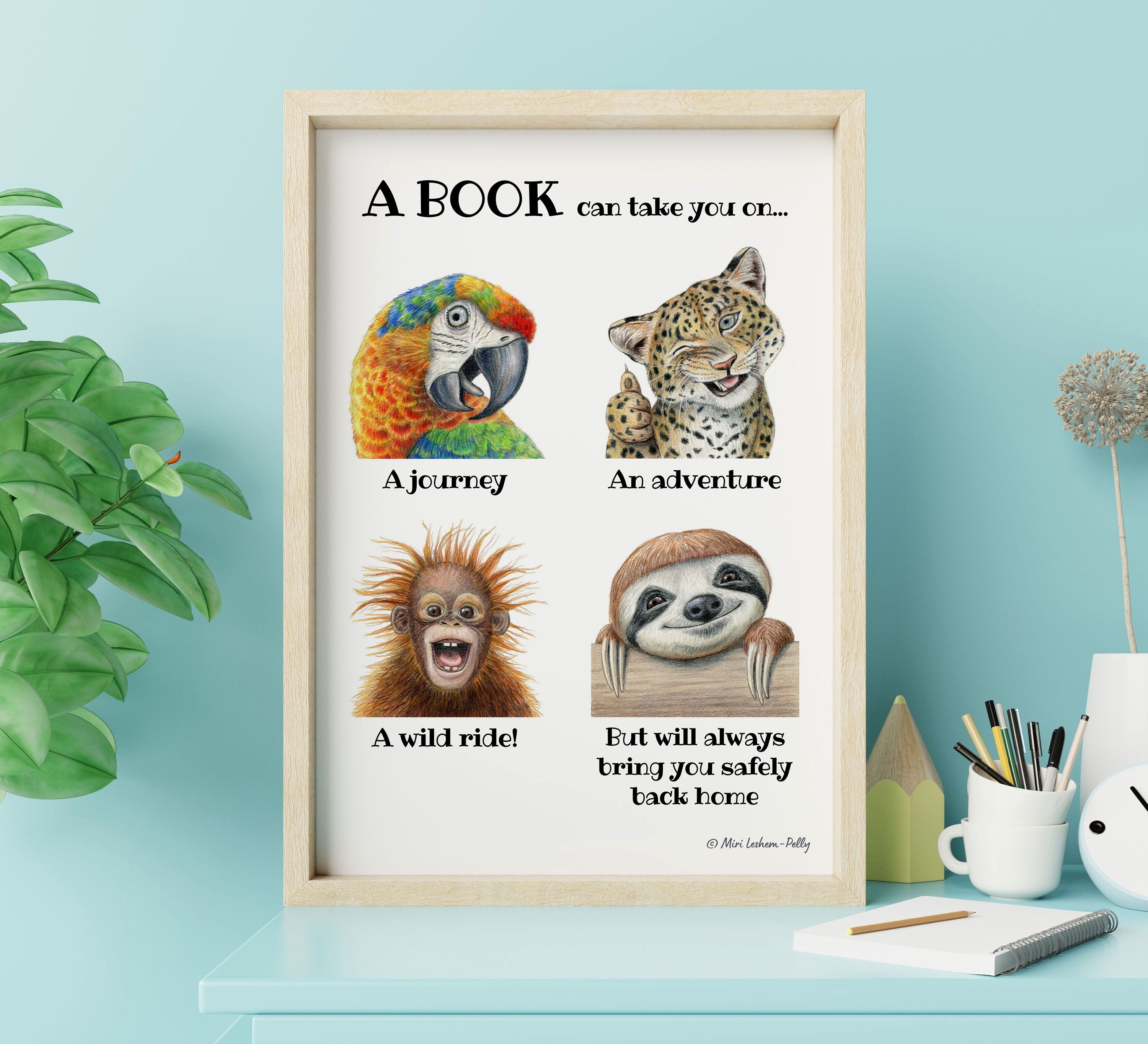 Printable Reading Poster With Jungle Illustration / Sloth Print, Parrot ...