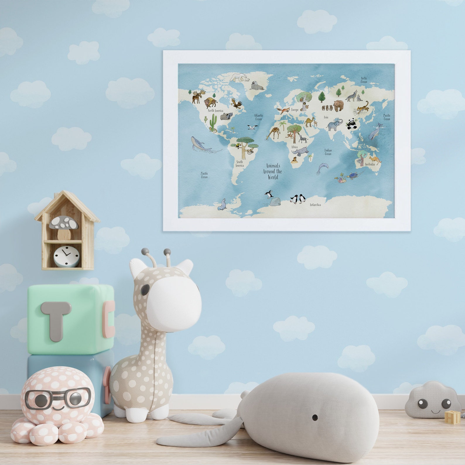 PRINTABLE Animal World Map, Kids World Map Poster, Watercolor Nursery ...