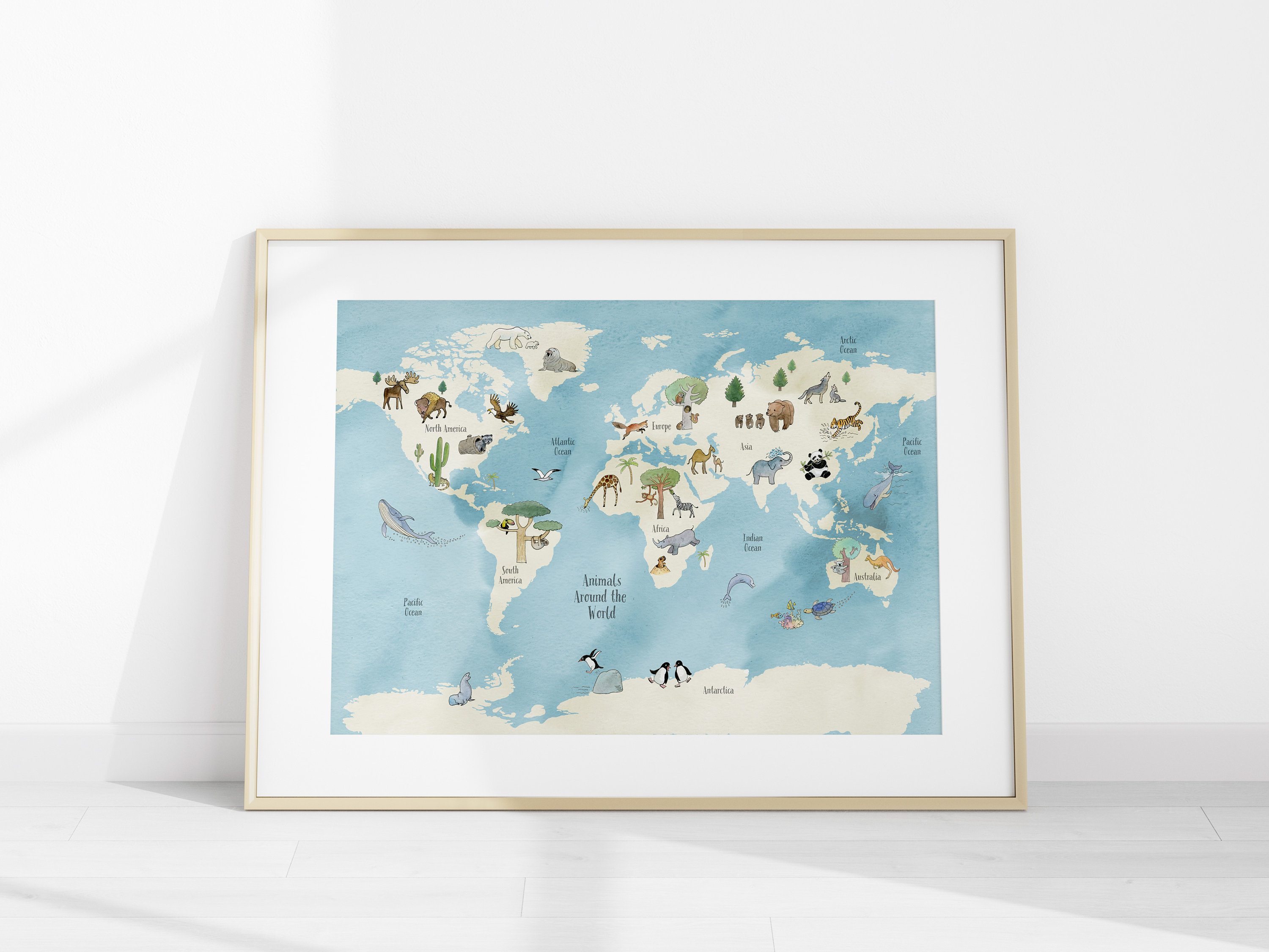 PRINTABLE Animal World Map, Kids World Map Poster, Watercolor Nursery ...
