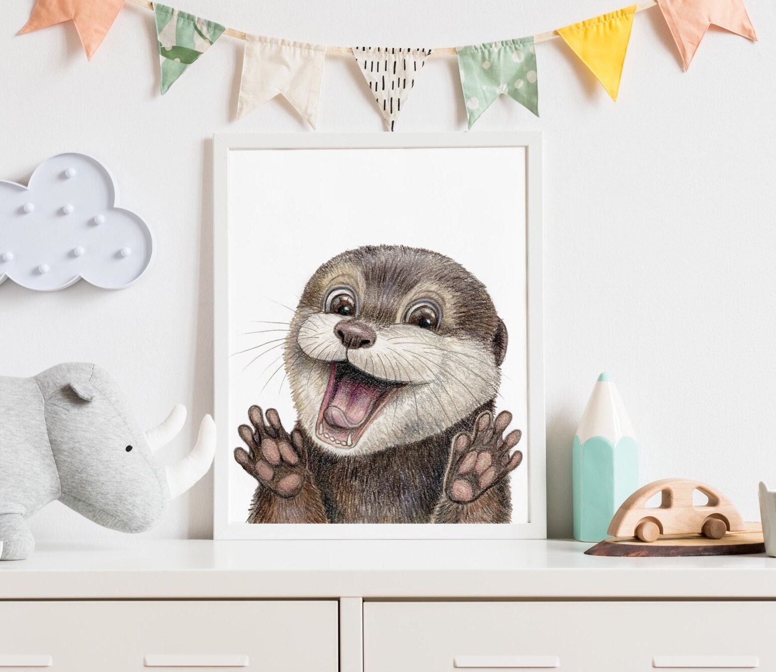Printable Otter Print / Cute Otter Gifts / Colored Pencil Art for ...