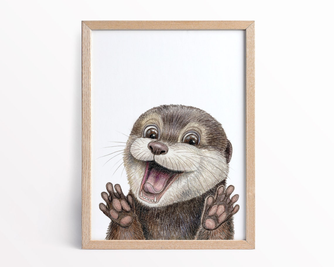 Printable Otter Print / Cute Otter Gifts / Colored Pencil Art for ...