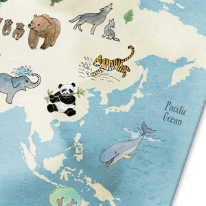 PRINTABLE Animal World Map, Kids World Map Poster, Watercolor Nursery ...