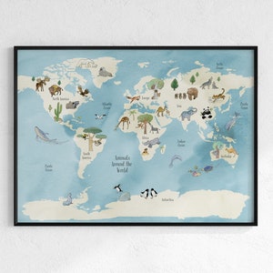 PRINTABLE Animal World Map, Kids World Map Poster, Watercolor Nursery ...