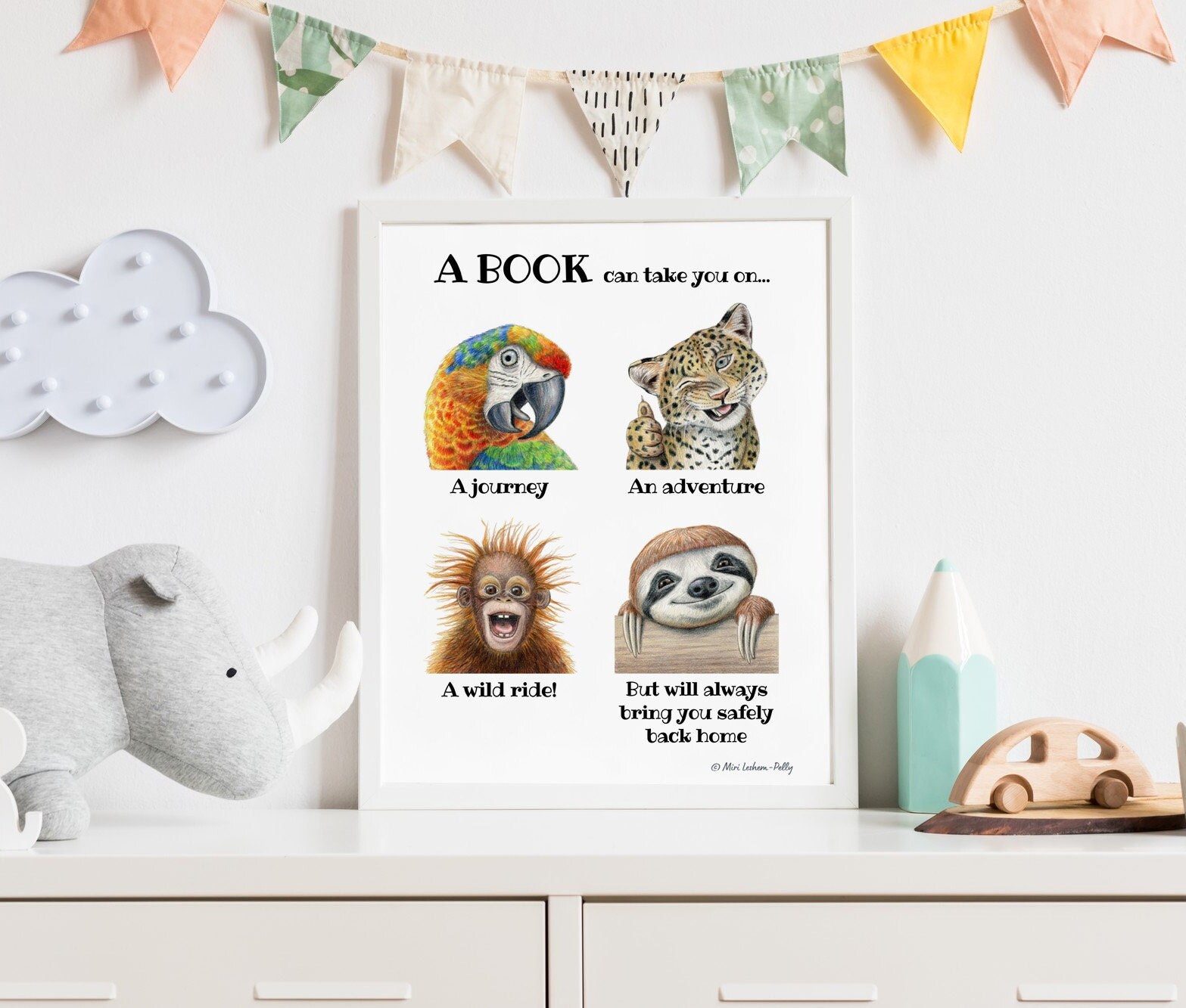 Printable Reading Poster With Jungle Illustration / Sloth Print, Parrot ...