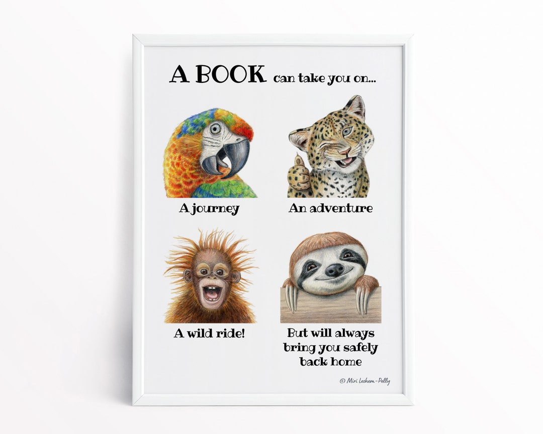 Printable Reading Poster With Jungle Illustration / Sloth Print, Parrot ...