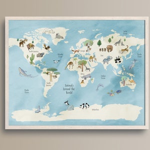 PRINTABLE Animal World Map, Kids World Map Poster, Watercolor Nursery ...