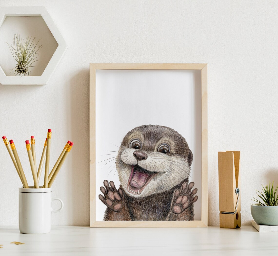 Printable Otter Print / Cute Otter Gifts / Colored Pencil Art for ...