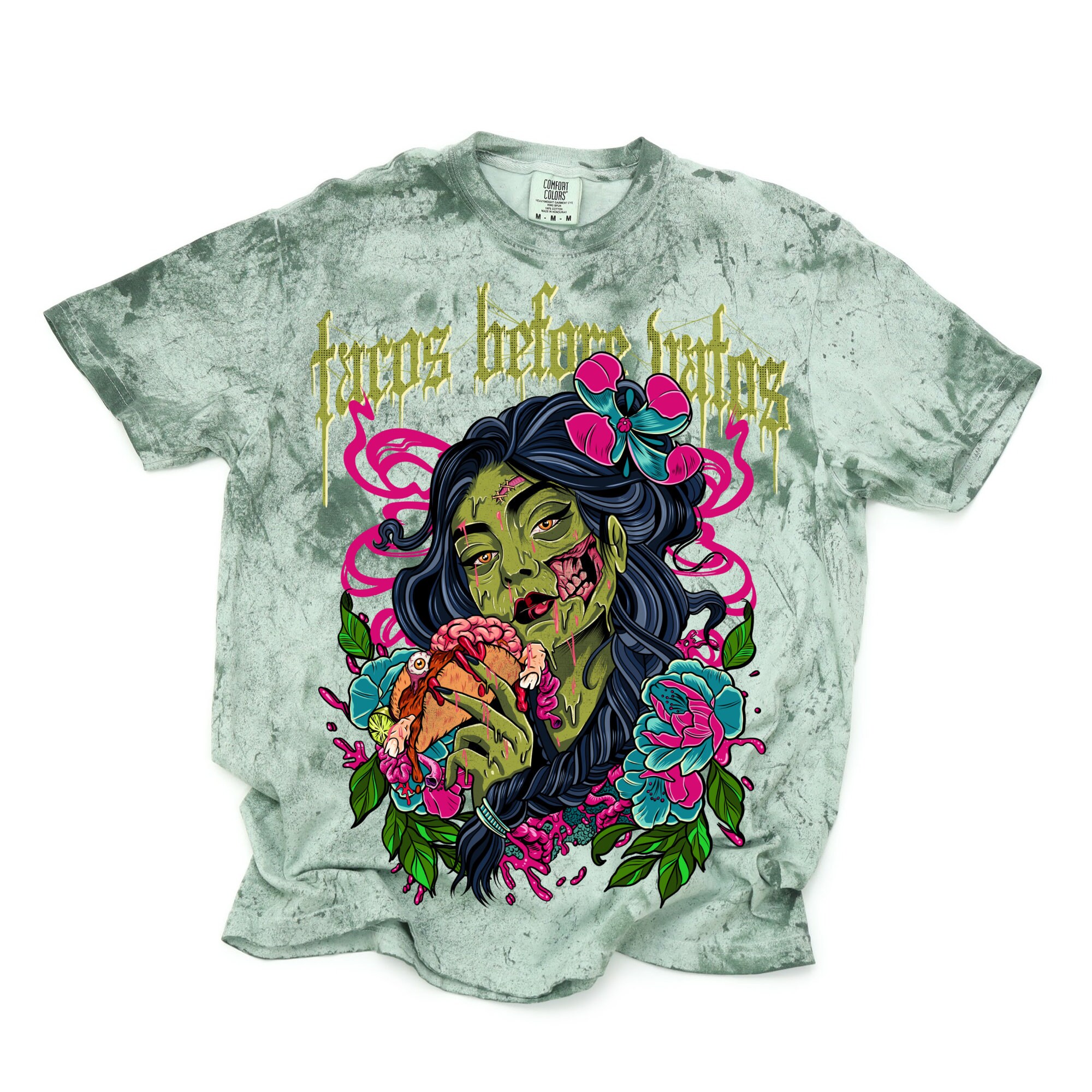 Tacos Before Vatos Color Blast Comfort Color T-shirt, Zombie Taco ...