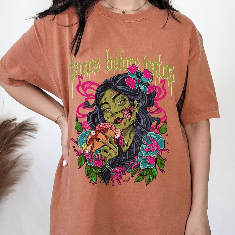 Tacos Before Vatos Comfort Color T-shirt, Zombie Taco Tshirt, Funny Mom ...