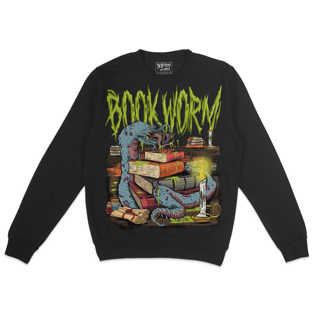 Bookworm Graphic Crewneck Sweatshirt, Book Nerd Sweater, Dark Humor ...