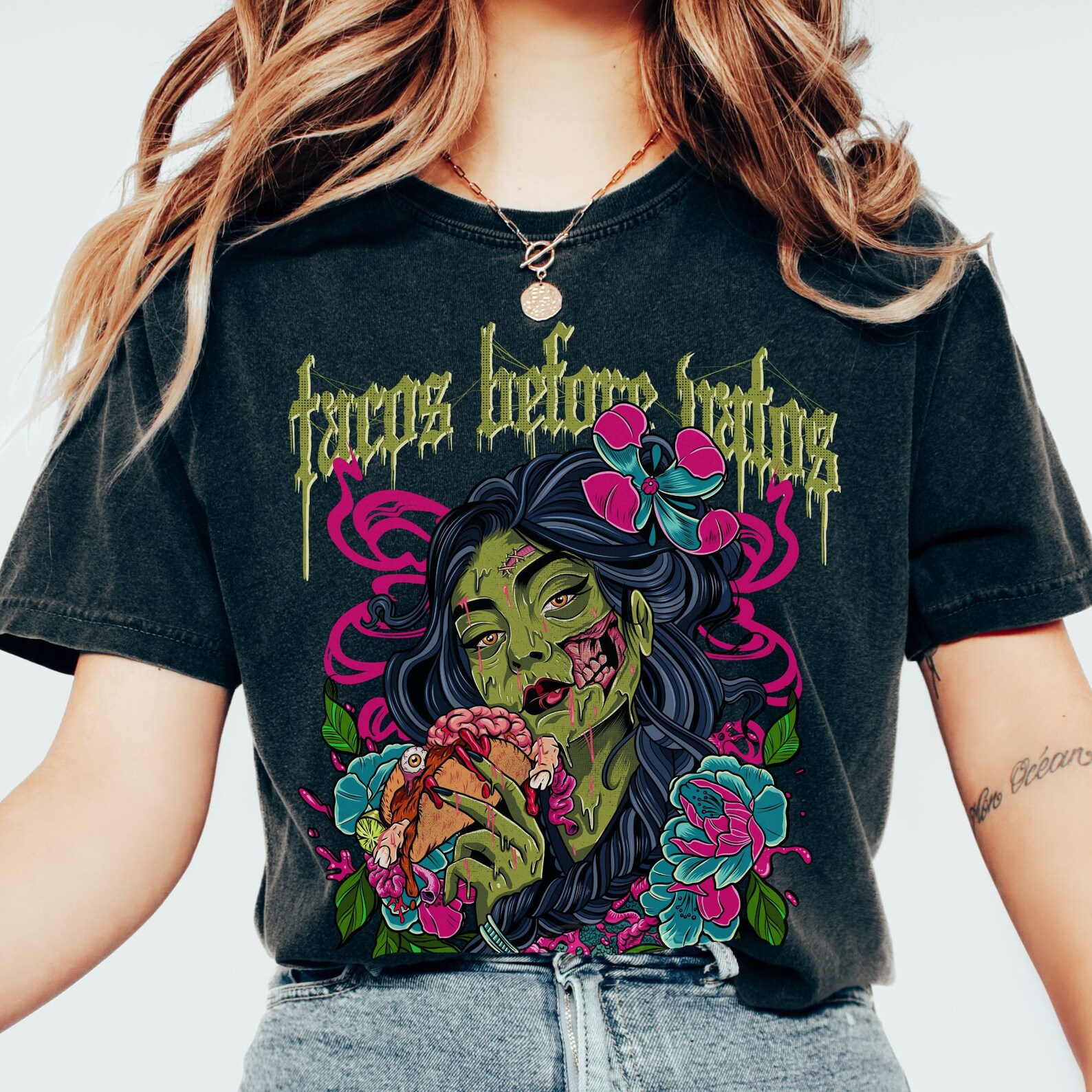 Tacos Before Vatos Comfort Color T-shirt, Zombie Taco Tshirt, Funny Mom ...