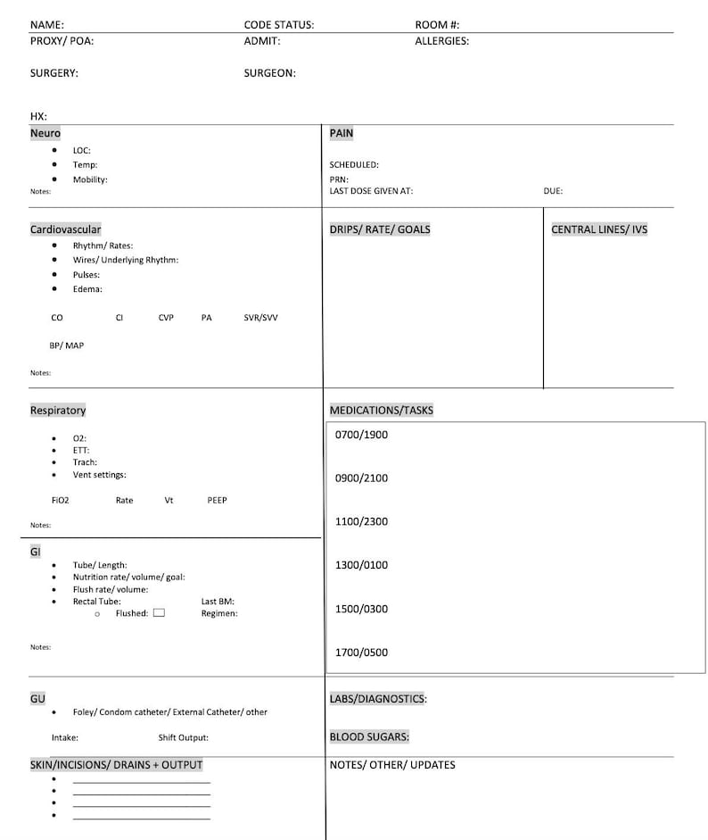 CVICU Report Sheet - Etsy