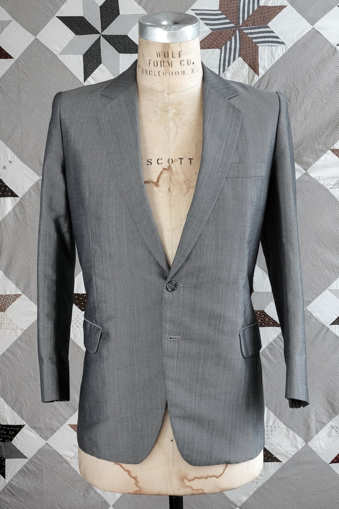 1980s 80s Eighties Scabal Notch-lapel Single-breasted Striped Silvery ...