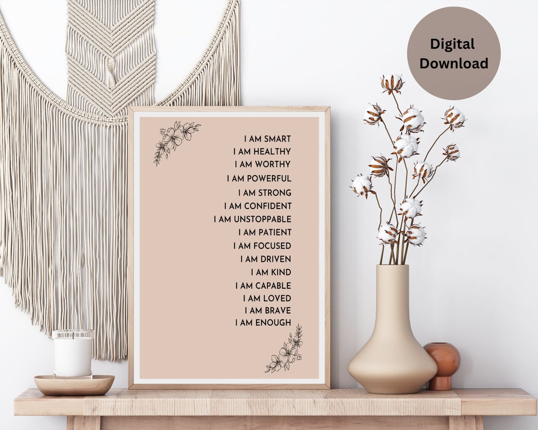 Daily Affirmations Wall Art, Digital Download Wall Decor, Positive ...