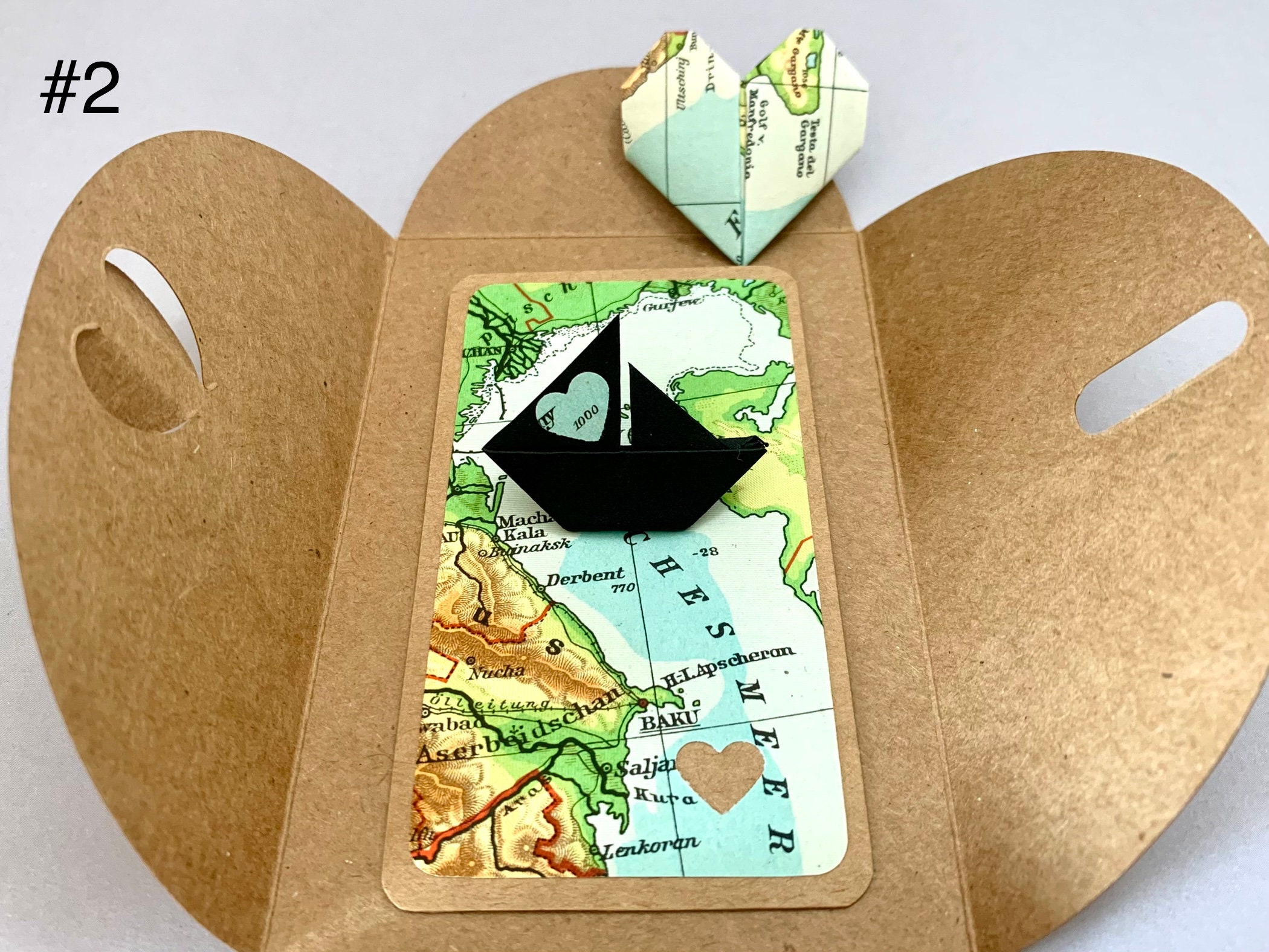 Origami Boat Mini Card, Sailboat With Heart, Personalized Card, Voucher ...