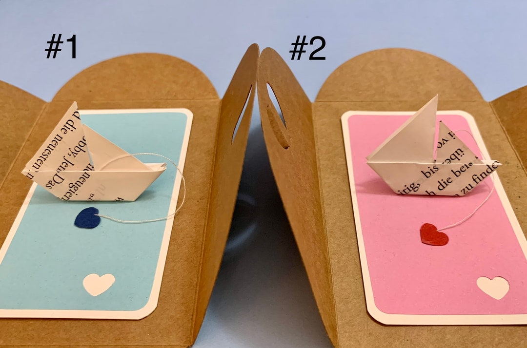 Origami Boat Mini Card, Cute Sailboat, Desired Text, Small Card ...