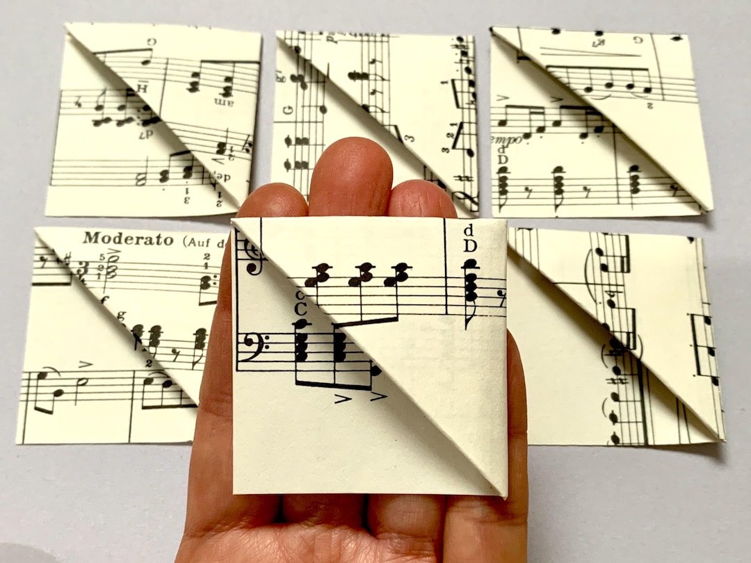 Set of 6, Origami Bookmarks Made of Music Paper, Handmade Bookmarks ...