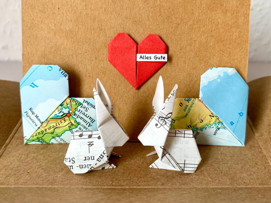 Origami Bunny Mini Card, Bunny Couple, Your Desired Text, Personalized ...