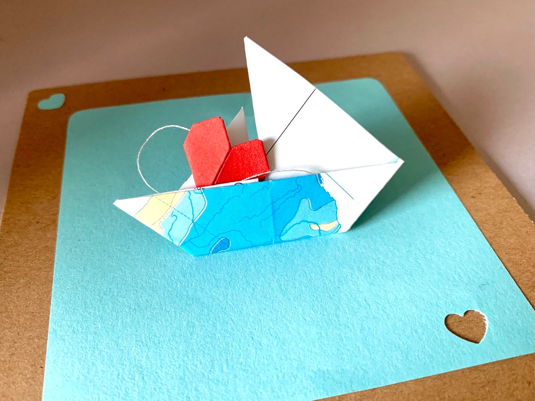 Segelboot mit Herz Karte, Origami Boot Karte, Segelschiff Karte, Dein ...