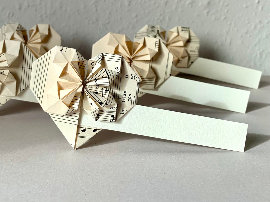 Set of 5, Origami Place Cards, Heart Place Cards, Name Cards, Name Tags ...