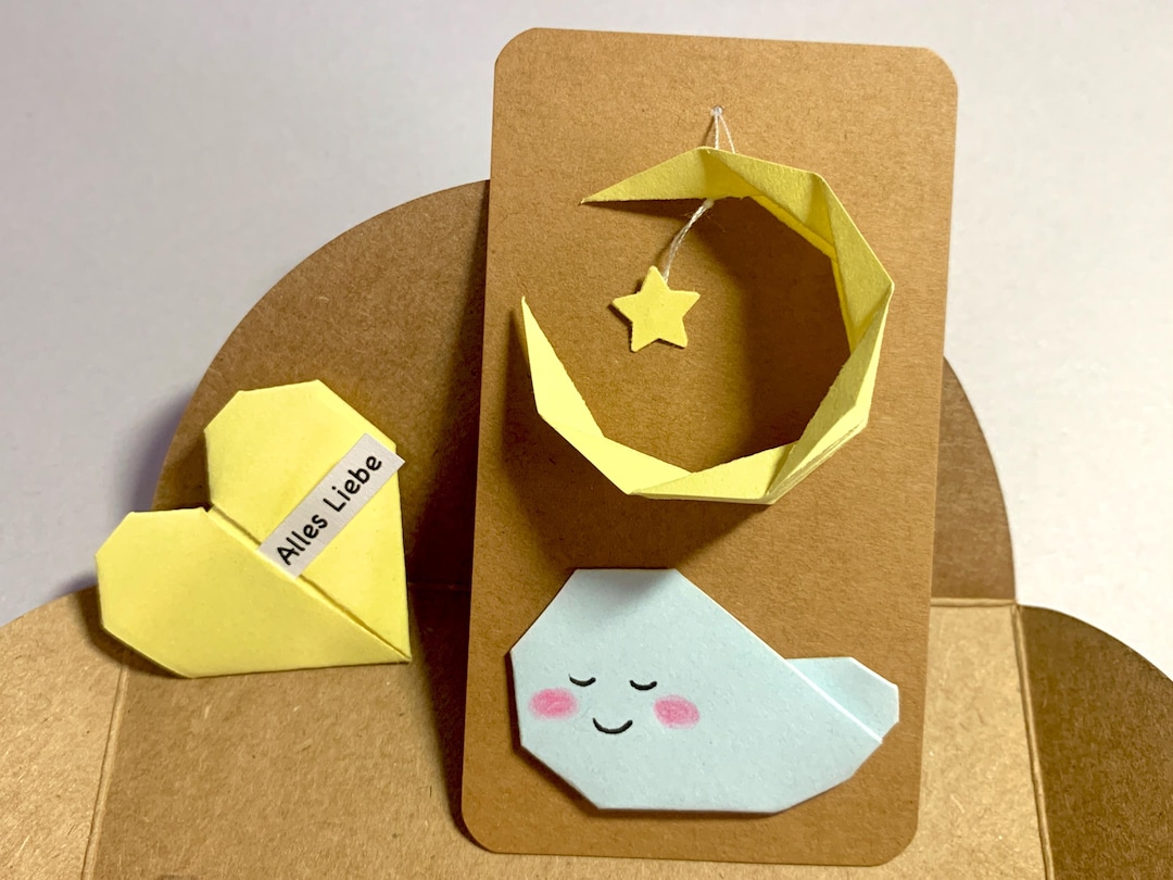 Origami Moon Mini Card, Moon With Heart Card, Personalized Card, Your ...