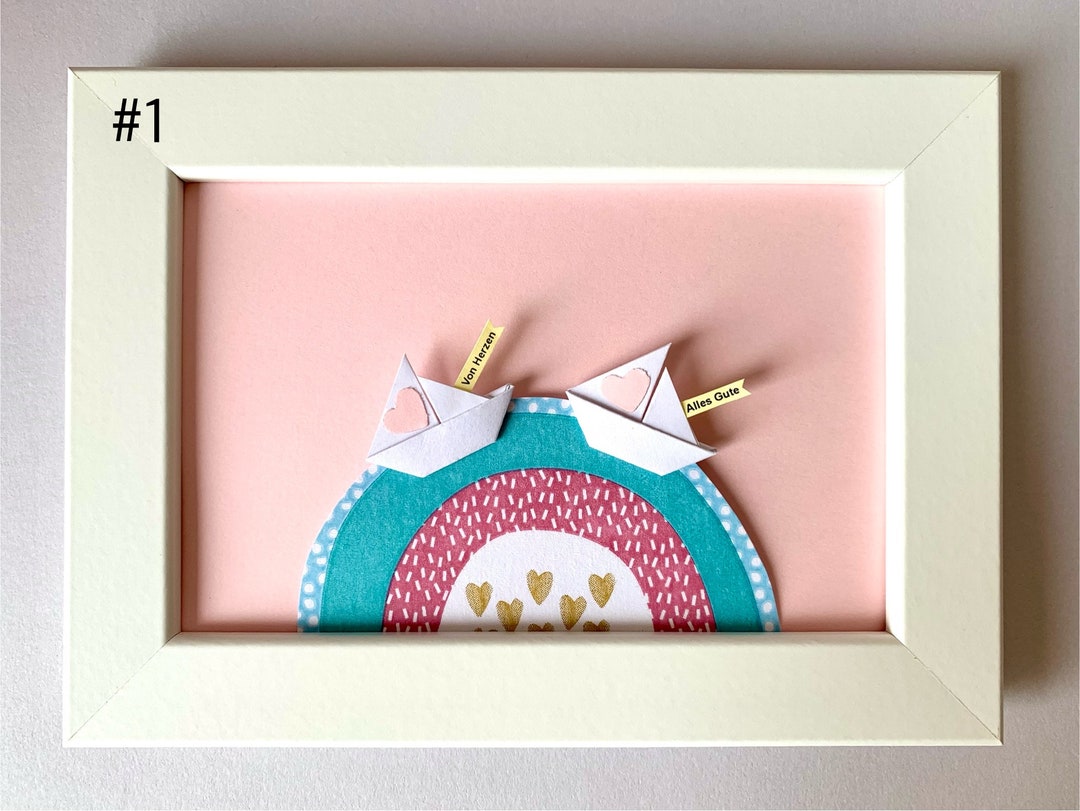 Origami Boat in a Picture Frame, 2 Boats With Heart, Personalized ...