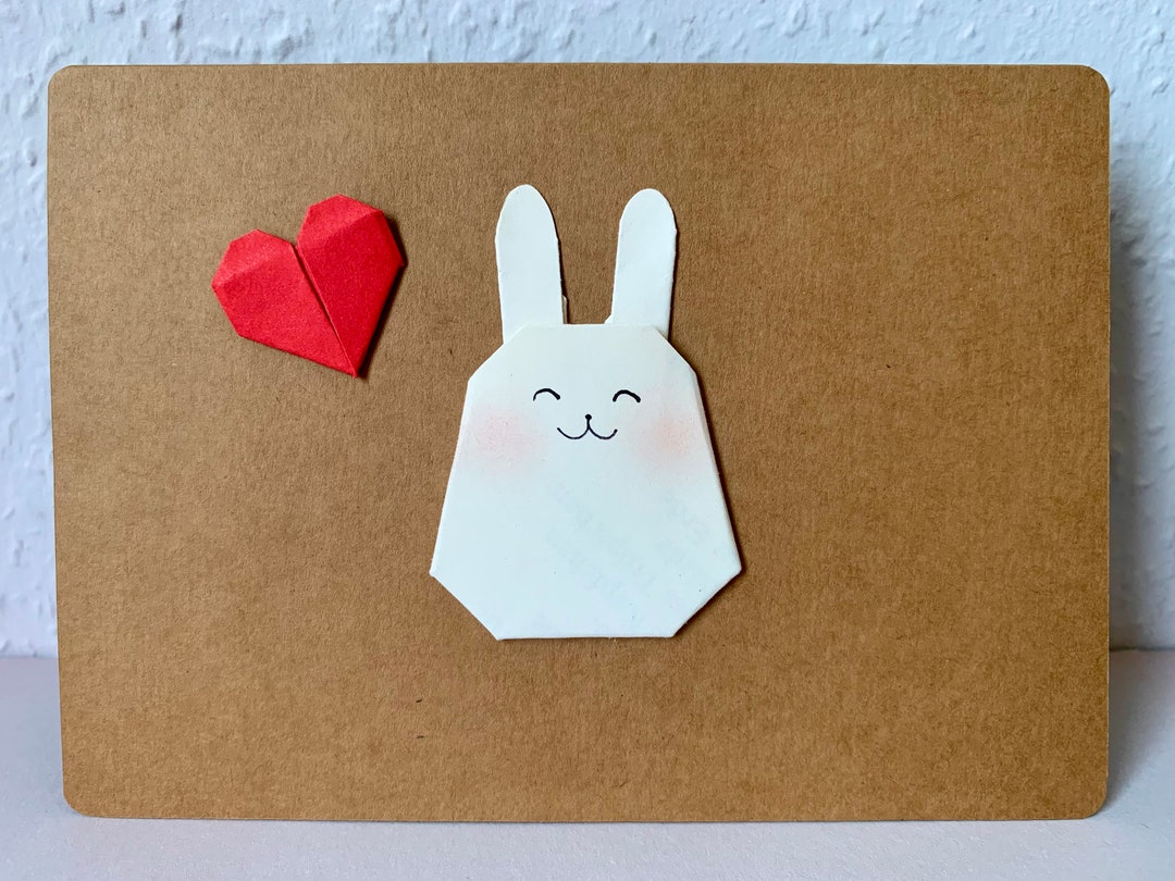 Origami Bunny Card, Bunny With Heart Card, Cute Bunny, Your Desired ...