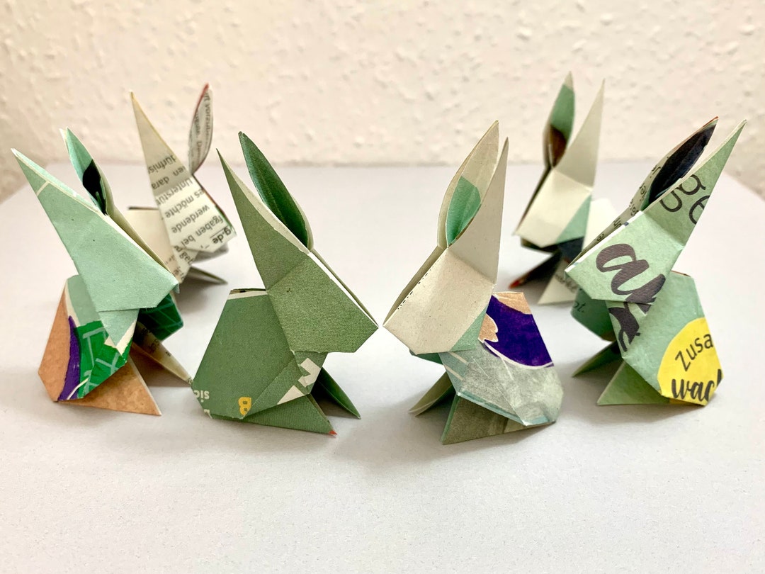 Set of 6 Origami Bunnies, Paper Bunny Ornaments, 6 Easter Bunnies ...