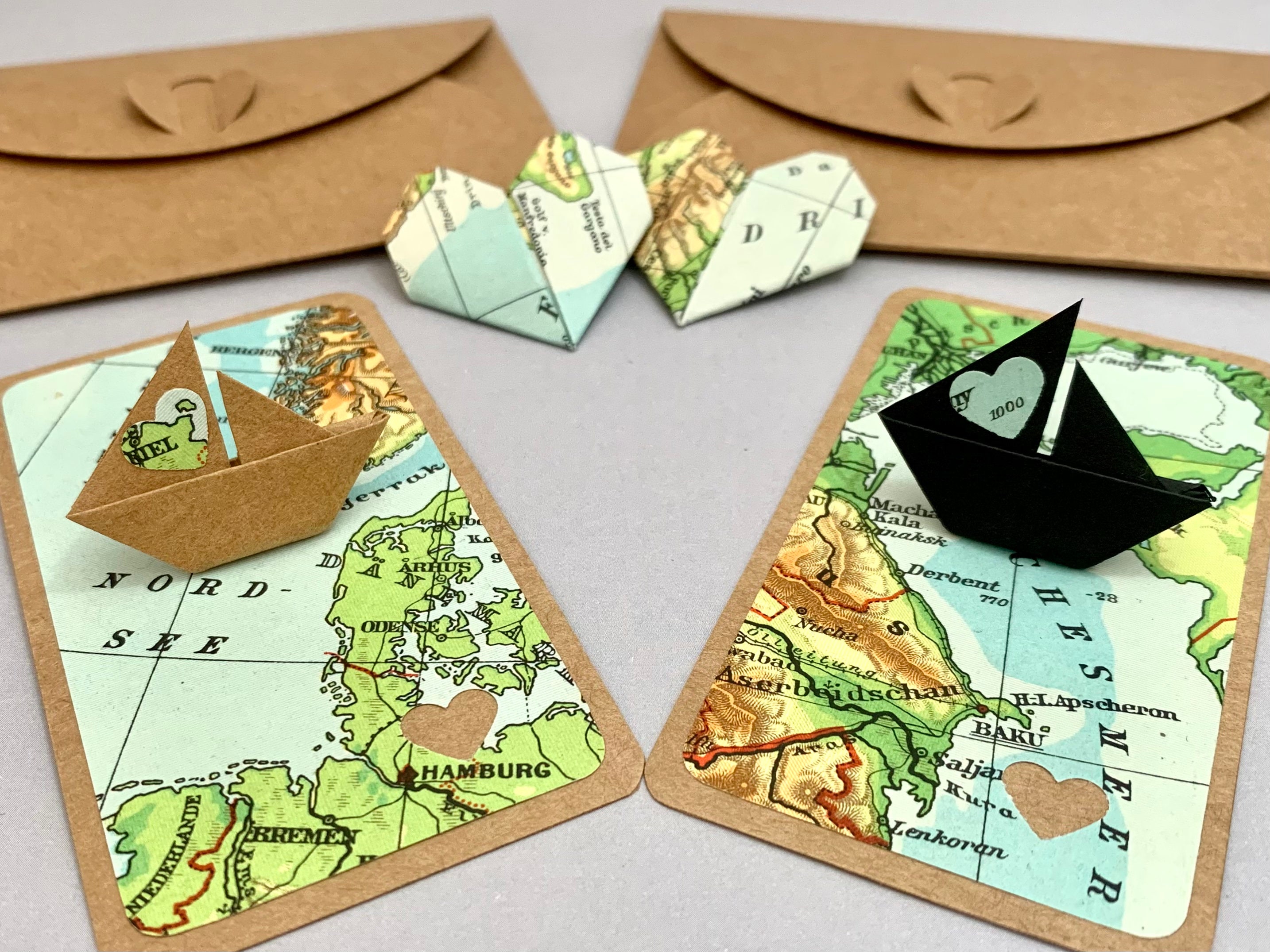 Origami Boat Mini Card, Sailboat With Heart, Personalized Card, Voucher ...