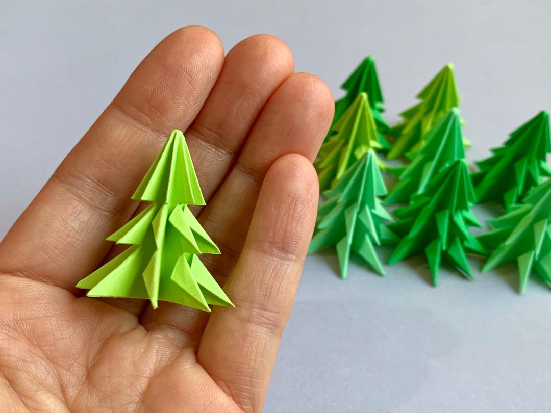 Set of 9, Mini Fir Trees, Green Christmas Trees, Origami Tree, Tree ...