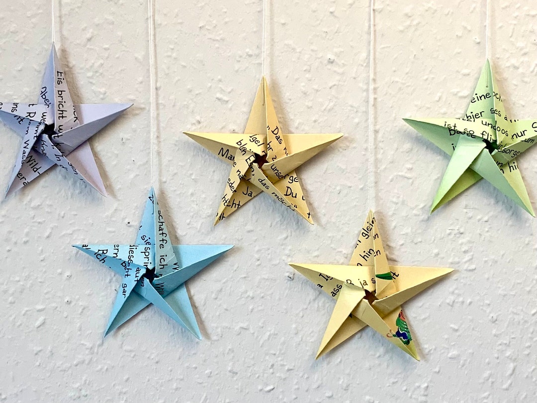 Set of 5, Origami Stars, Paper Stars, Tree Decoration, Tree Ornaments ...