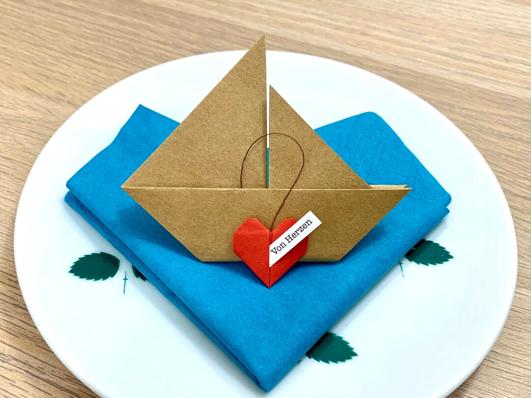 Origami Boat With Heart, Choose Boat & Heart Color, Your Desired Text ...