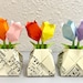 Origami 6 Tulips With 3 Vases, 6 Paper Tulips, Small Origami Tulips ...