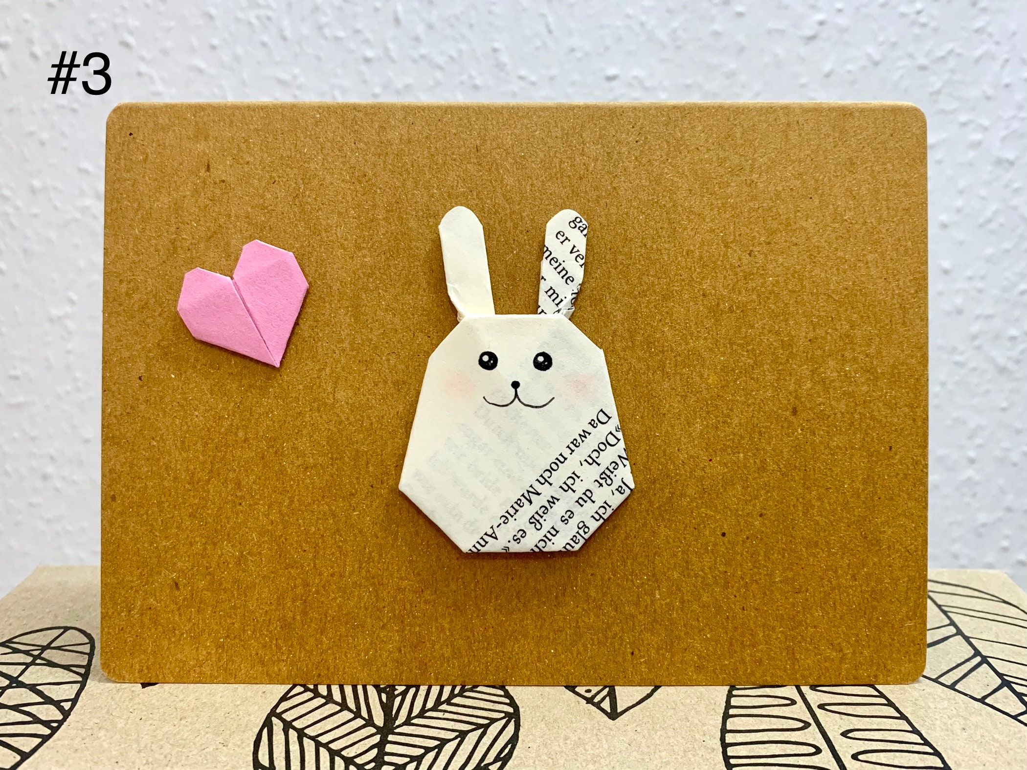 Origami Bunny Card, Bunny With Heart Card, Cute Bunny, Your Text of ...