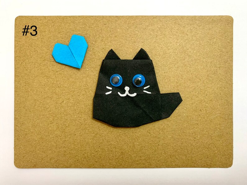 Origami Cat Card, Cat With Heart, Personalized Card, Custom Text, Black ...