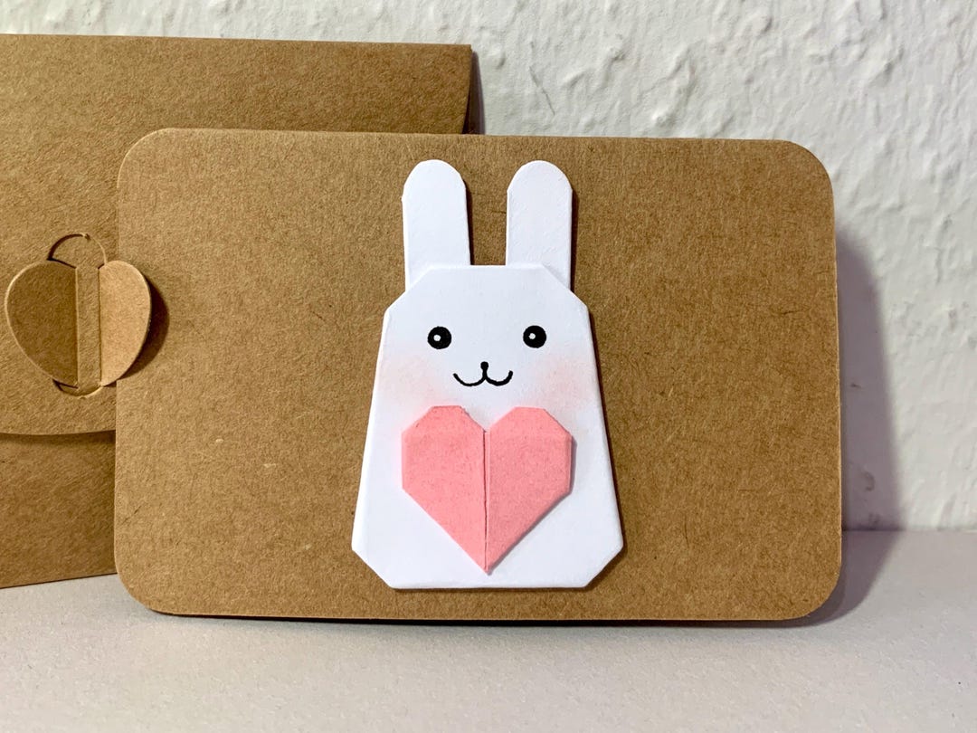 Origami Rabbit Card, Rabbit With Heart Card, Your Desired Text, Rabbit ...