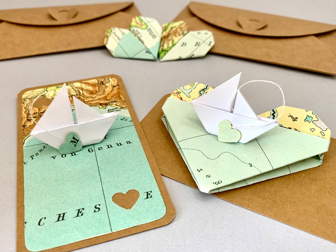 Origami Boat Mini Card, Sailboat Card, Small Card, Personalized Card ...